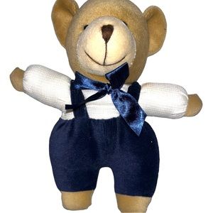 Toys | Vtg Little Blue Bucket Rattle Teddy Bear Blue Felt Overalls Tie ...